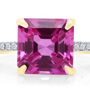 AFFY Asscher Simulated Pink Sapphire & White Cubic Zirconia Engagement Ring in 925 Sterling Silver (3.25 cttw) Ring Size-6.5