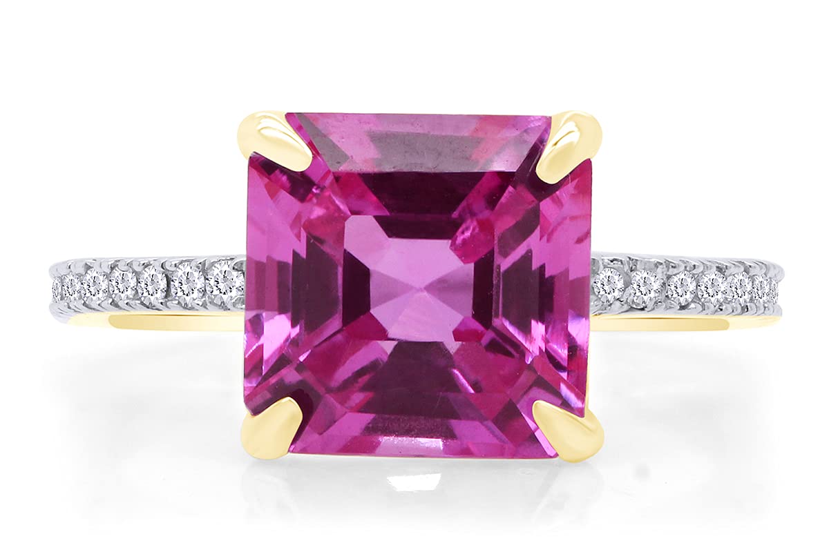 AFFY Asscher Simulated Pink Sapphire & White Cubic Zirconia Engagement Ring in 925 Sterling Silver (3.25 cttw) Ring Size-6.5