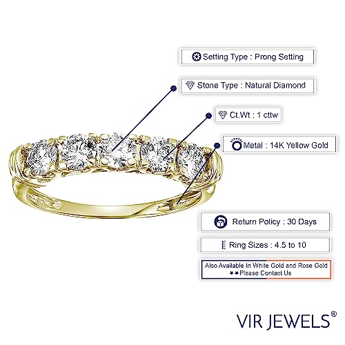 VIR JEWELS 1 cttw 5 Stone Diamond Ring in 14K Yellow Gold Engagement Prong Set Round, Size 9.5