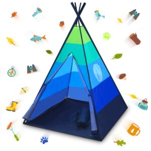 usa toyz happy hut teepee tent for kids - indoor pop up playhouse tent for boys, girls, toddler with portable storage bag (blue)