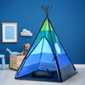 USA Toyz Happy Hut Teepee Tent for Kids - Indoor Pop Up Playhouse Tent for Boys, Girls, Toddler with Portable Storage Bag (Blue)