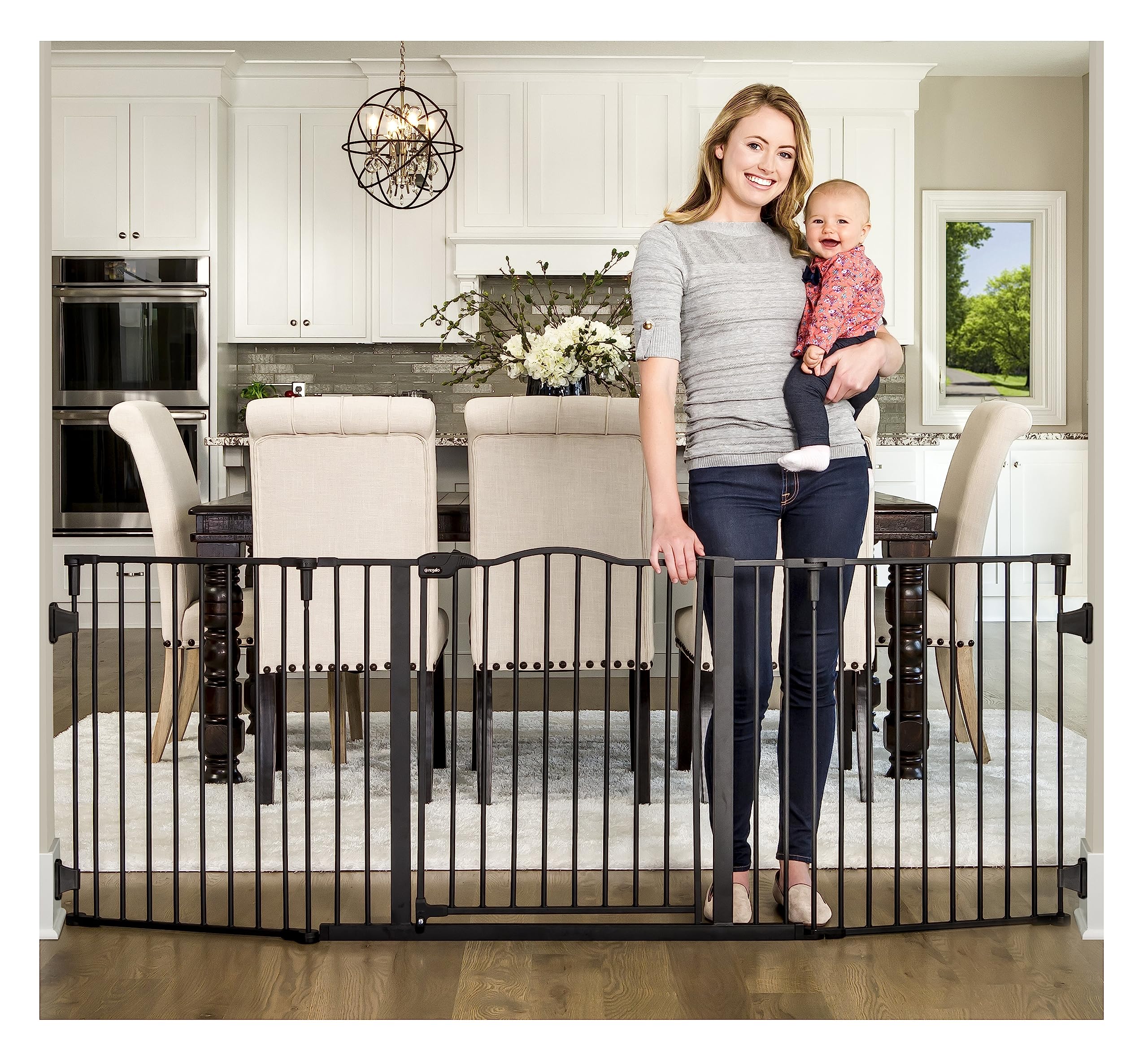 Regalo Deluxe Home Accents Widespan Safety Gate, 74.5" W x 28" H, Includes 4 Wall Mounts , Black