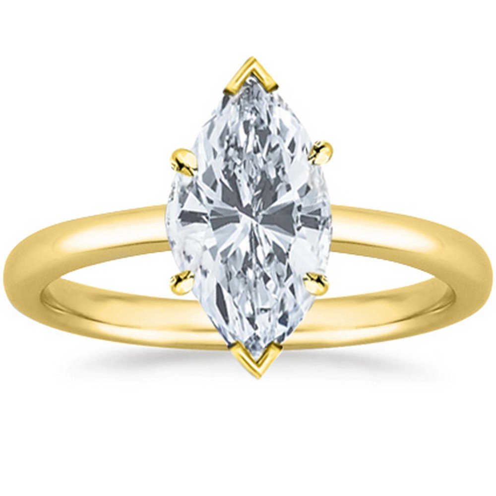 3/4 Carat GIA Certified 14K Yellow Gold Solitaire Marquise Cut Diamond Engagement Ring (0.75 Ct G-H Color, I1 Clarity)