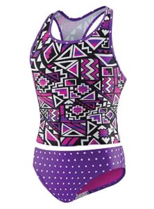 speedo girls' 2-piece swim, tankini purple geo (12)