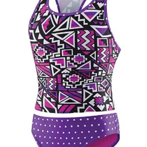 Speedo Girls' 2-Piece Swim, Tankini Purple Geo (12)