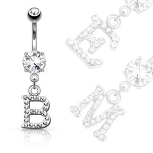 covet jewelry clear gem paved initial dangle navel ring (m)