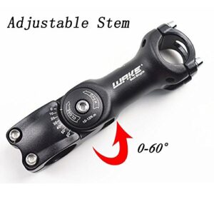 Wake MTB Stem 31.8 110mm 60 Degree Adjustable Bike Stem Mountain Bike Stem Short Handlebar Stem for Most Bicycle, Road Bike, MTB, BMX, Fixie Gear, Cycling (Alloy, Lightweight, Black)