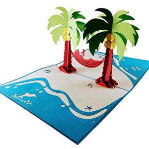 iGifts And Cards Funny Woman Relaxes on Beach 3D Pop Up Greeting Card – Happy Birthday Card For Her, Wife, Cute Tropical Sunshine Vacation, Congratulations On Your Retirement, 6" X 8"