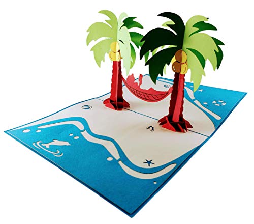 iGifts And Cards Funny Woman Relaxes on Beach 3D Pop Up Greeting Card – Happy Birthday Card For Her, Wife, Cute Tropical Sunshine Vacation, Congratulations On Your Retirement, 6" X 8"