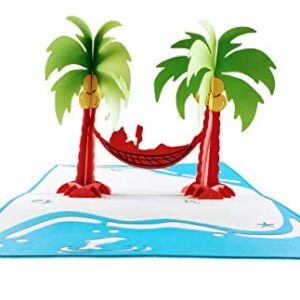 iGifts And Cards Funny Woman Relaxes on Beach 3D Pop Up Greeting Card – Happy Birthday Card For Her, Wife, Cute Tropical Sunshine Vacation, Congratulations On Your Retirement, 6" X 8"