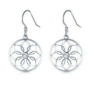 925 sterling silver earrings, boruo lotus flower yoga earrings