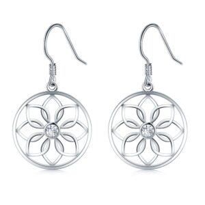 925 Sterling Silver Earrings, BoRuo Lotus Flower Yoga Earrings