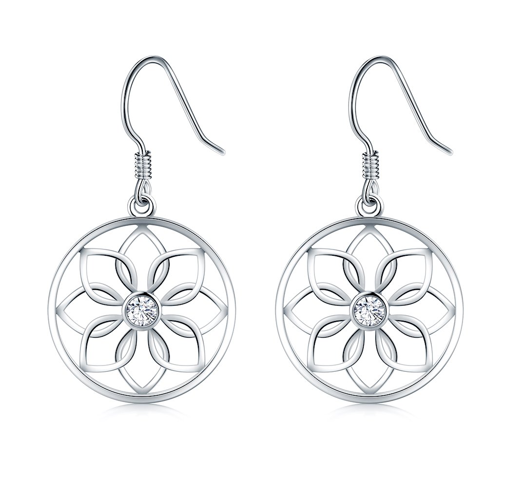 925 Sterling Silver Earrings, BoRuo Lotus Flower Yoga Earrings