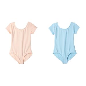 capezio girls 2 pack team basic short sleeve leotard ballet pink/light blue, toddler