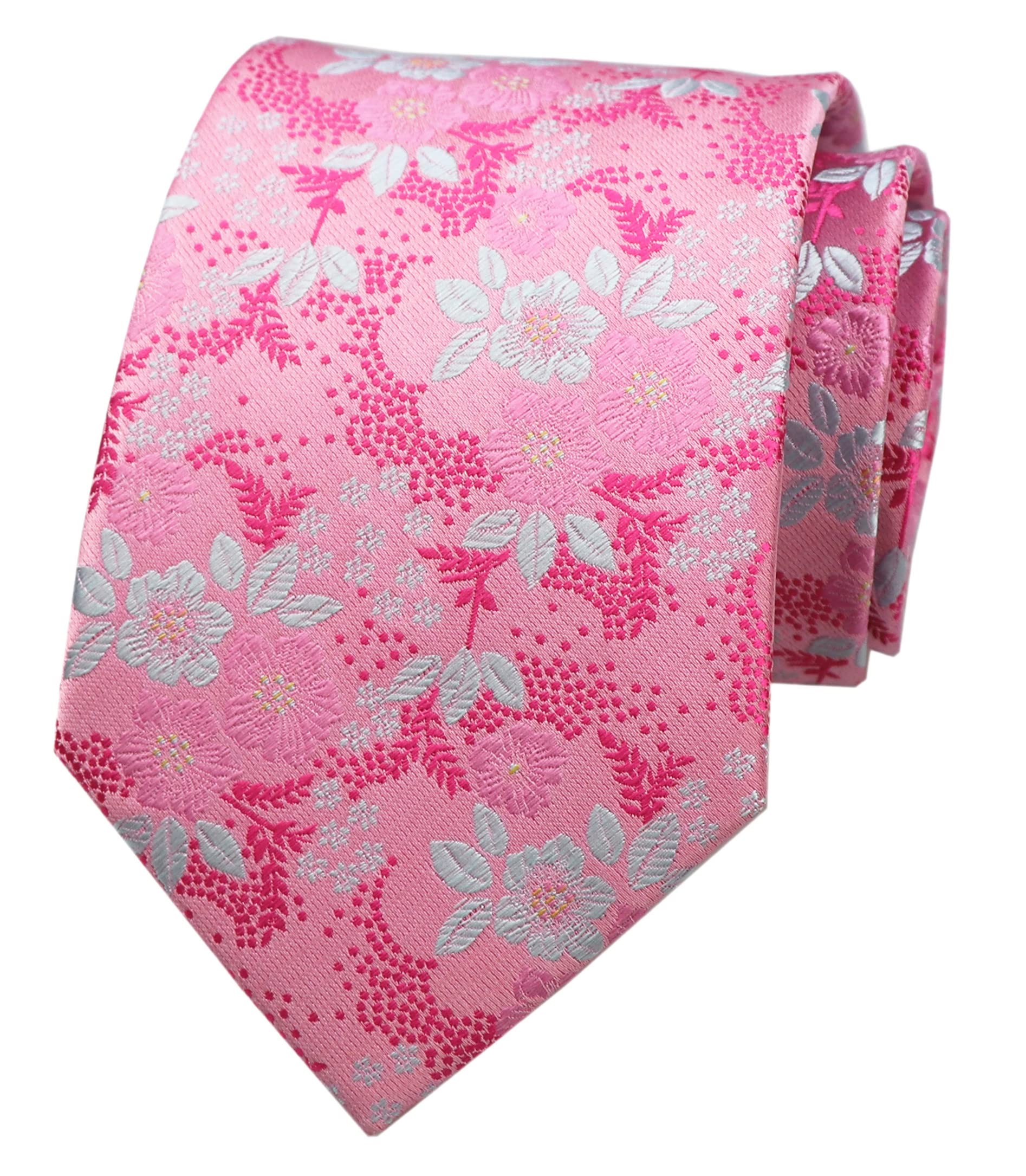 Elfeves Men's Women Boys Pink White Small Designer Jacquard Silk Tie Formal Self Necktie