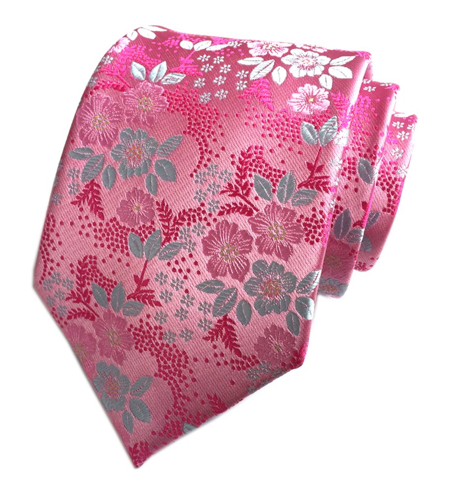 Elfeves Men's Women Boys Pink White Small Designer Jacquard Silk Tie Formal Self Necktie