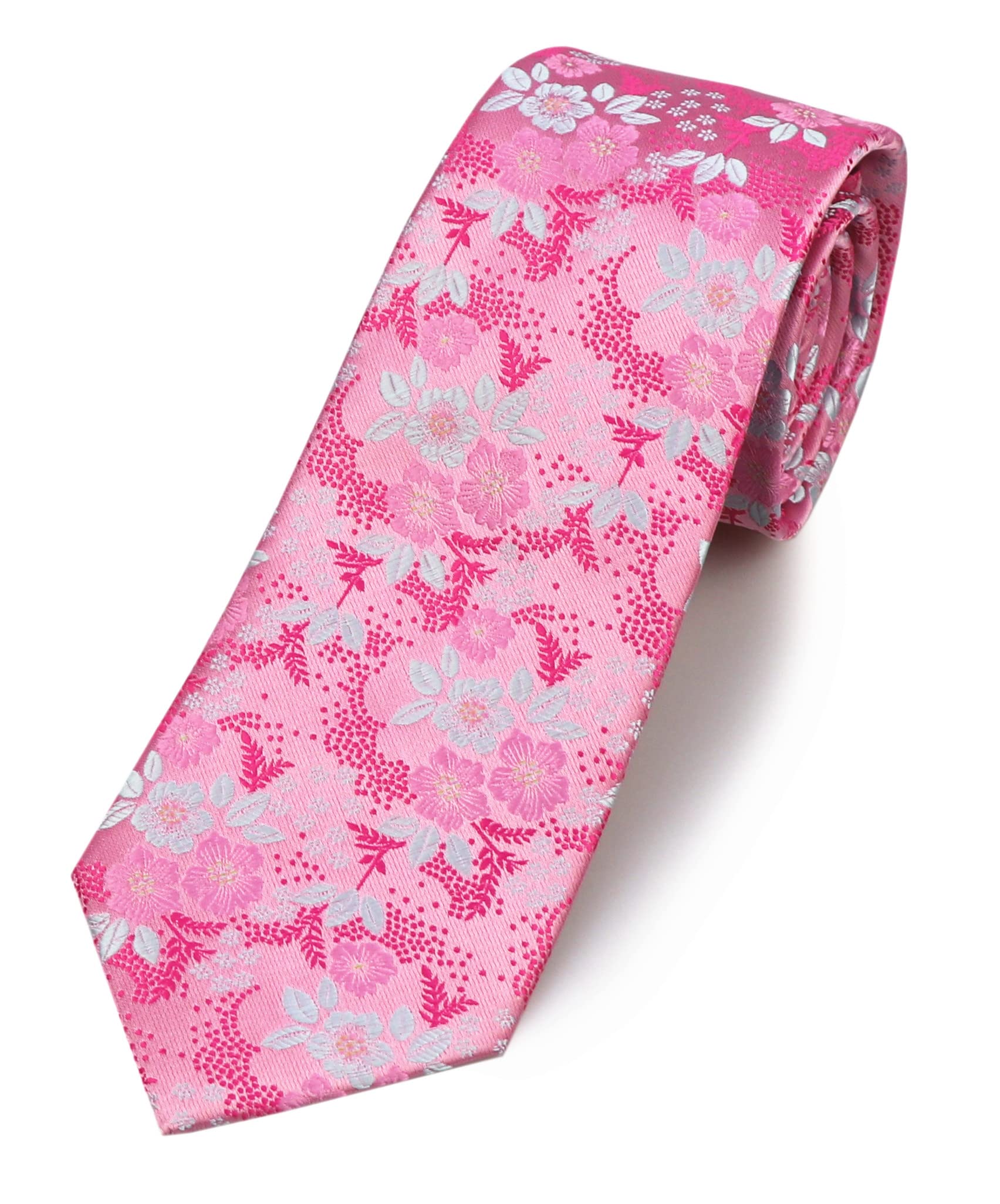 Elfeves Men's Women Boys Pink White Small Designer Jacquard Silk Tie Formal Self Necktie