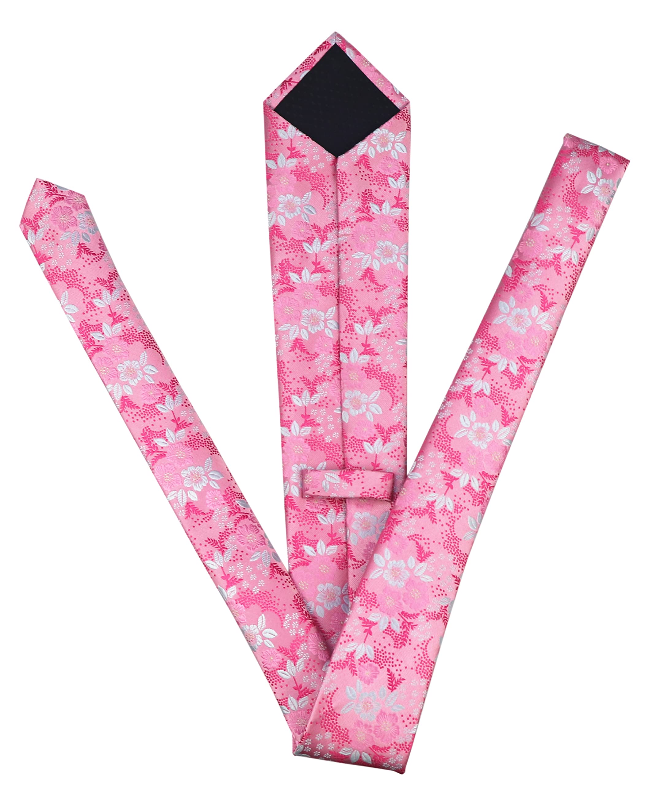 Elfeves Men's Women Boys Pink White Small Designer Jacquard Silk Tie Formal Self Necktie