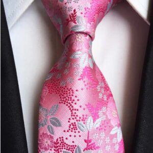 Elfeves Men's Women Boys Pink White Small Designer Jacquard Silk Tie Formal Self Necktie