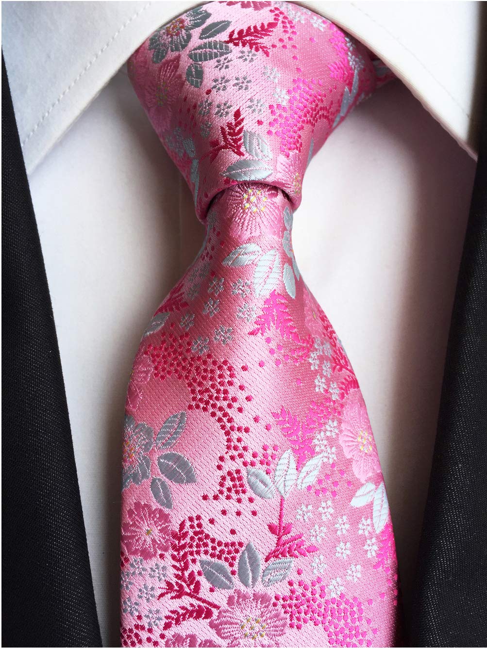 Elfeves Men's Women Boys Pink White Small Designer Jacquard Silk Tie Formal Self Necktie