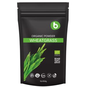 b organic wheatgrass powder, for detox & immunity support, superfood, vegan, rich in fibers, chlorophyll, minerals, gluten-free, raw, 1lb