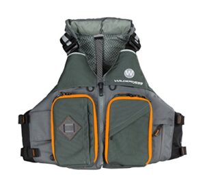 wilderness systems fisher kayaking life jacket | easy access zippered pockets zippered pockets | uscg approved pfd - ul type 5 paddle sports life vest | large/x-large, gray (8070135)