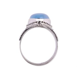 NOVICA Artisan Handmade Chalcedony Cocktail Ring Sterling Silver Blue India [crownbezel 0.7 in L x 0.8 in W x 0.3 in H Band Width 3 mm W] ' Charismatic Blue Charm'