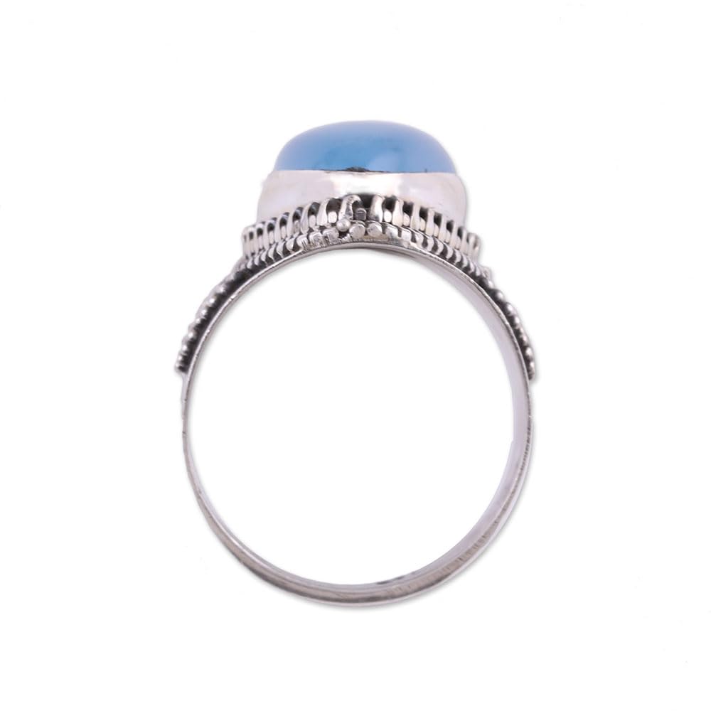 NOVICA Artisan Handmade Chalcedony Cocktail Ring Sterling Silver Blue India [crownbezel 0.7 in L x 0.8 in W x 0.3 in H Band Width 3 mm W] ' Charismatic Blue Charm'