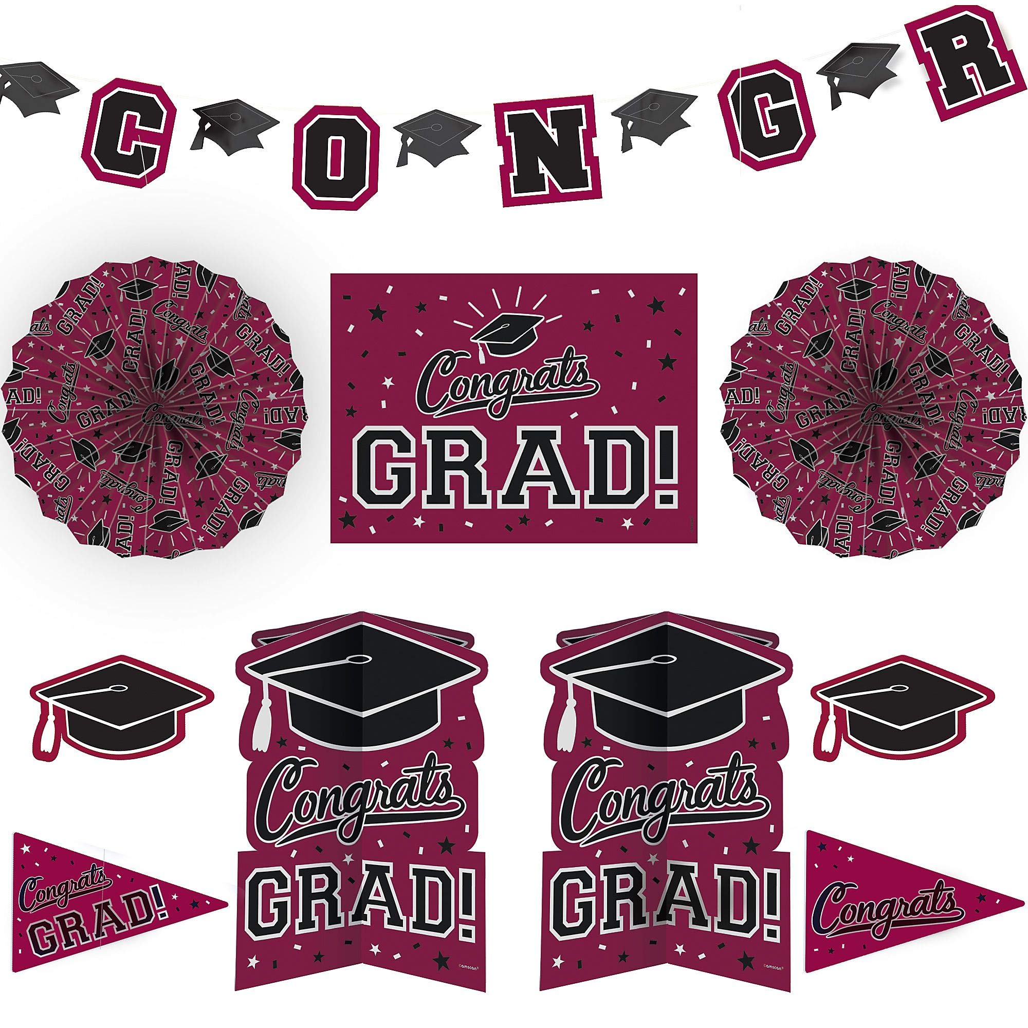 Amscan Grad Room Decorating Kit, Assorted Sizes, Maroon