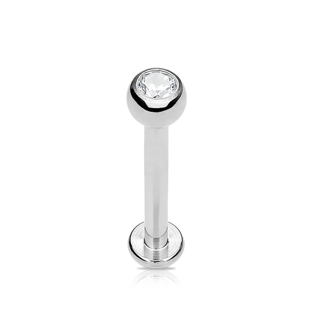 FIFTH CUE Solid G23 Implant Grade Titanium Internally Threaded Labret Monroe Cartilage Stud w/Jeweled Ball (16GA (1.2mm) | 1/2" (12mm))