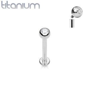 FIFTH CUE Solid G23 Implant Grade Titanium Internally Threaded Labret Monroe Cartilage Stud w/Jeweled Ball (16GA (1.2mm) | 1/2" (12mm))