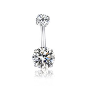 hqla 14g belly button rings surgical stainless steel round cubic zirconia navel barbell stud body piercing (clear)