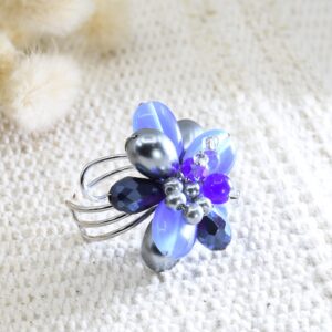 AeraVida Adjustable Charming Nautical Blue Floral Cluster Mix Stone Statement Free Size Ring for Women