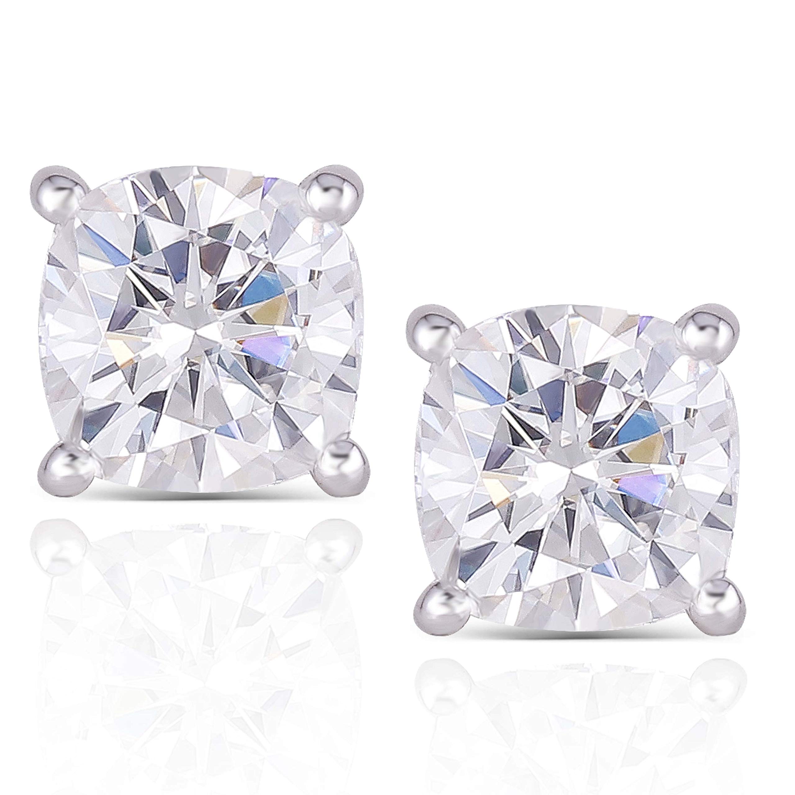 DovEggs 10K White Gold Post 2.2CTW 6MM G-H-I Color Cushion Cut Moissanite Simulated Diamond Stud Earrings Gold QUALITY Stelring Silver Earrings for Women Men