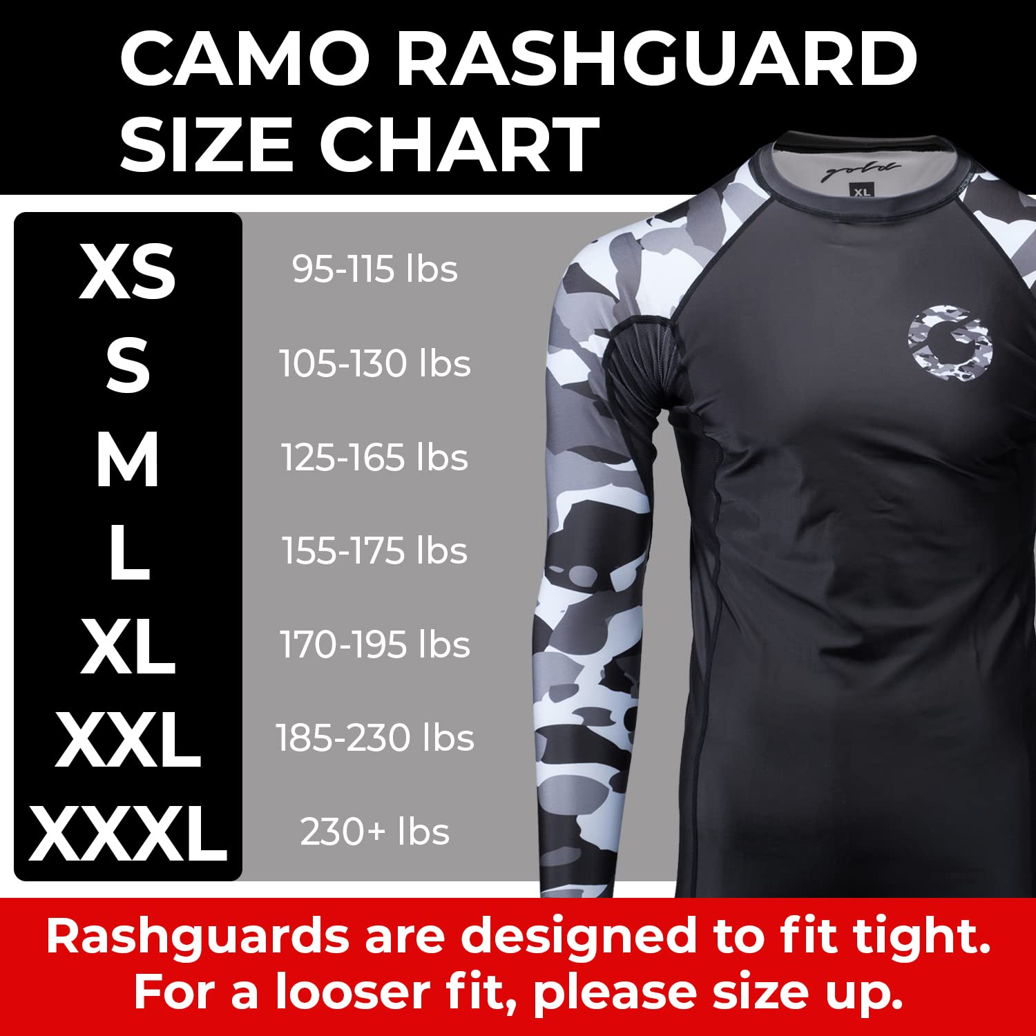 Gold BJJ Jiu Jitsu Rashguard - Camo Long Sleeve Rash Guard Compression Shirt for No-Gi, Gi, & MMA (Black Camo, M)