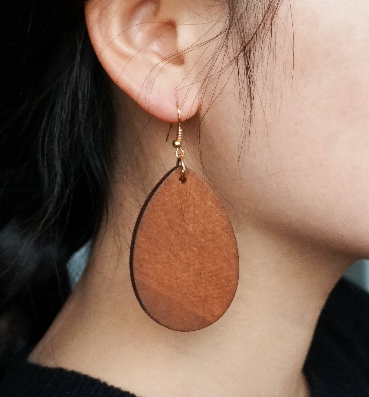 Wowanoo 2pcs Wood Earrings Natural Wooden Teardrop Earrings Geometric Lightweight Drop Earrings for Women DroBrown