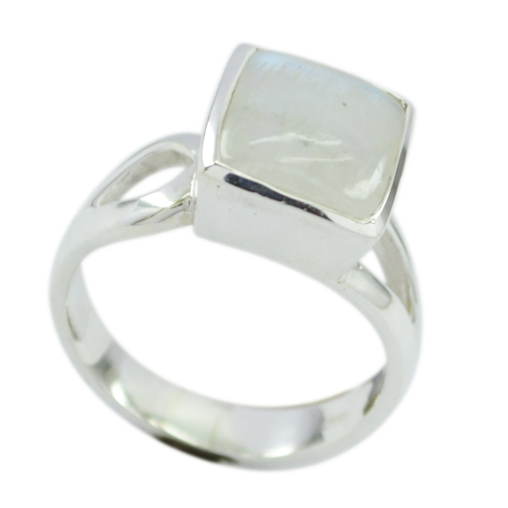 Gemsonclick Natural Rainbow Moonstone Ring For Women Silver Birthstone Square Shape Handmade US 5,6,7,8,9,10,11,12