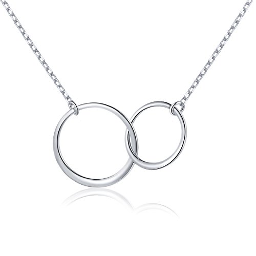 S925 Sterling Silver Two Interlocking Infinity Circles Pendant Necklace,Rolo Chain,18+2 inches