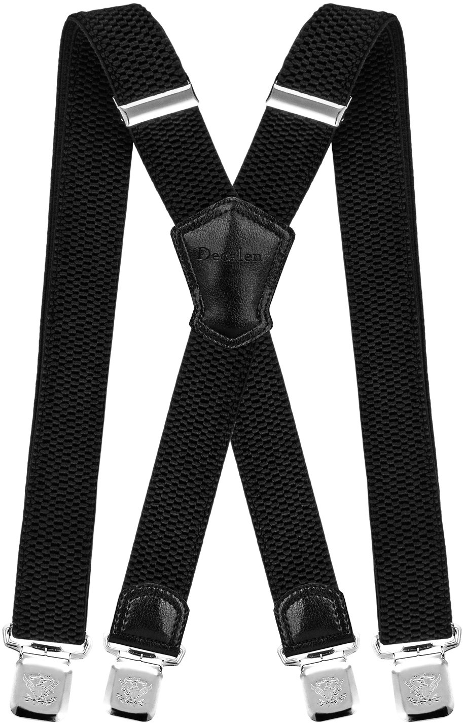 Decalen Mens Suspenders Very Strong Clips Heavy Duty Braces Big and Tall X Style (Black)