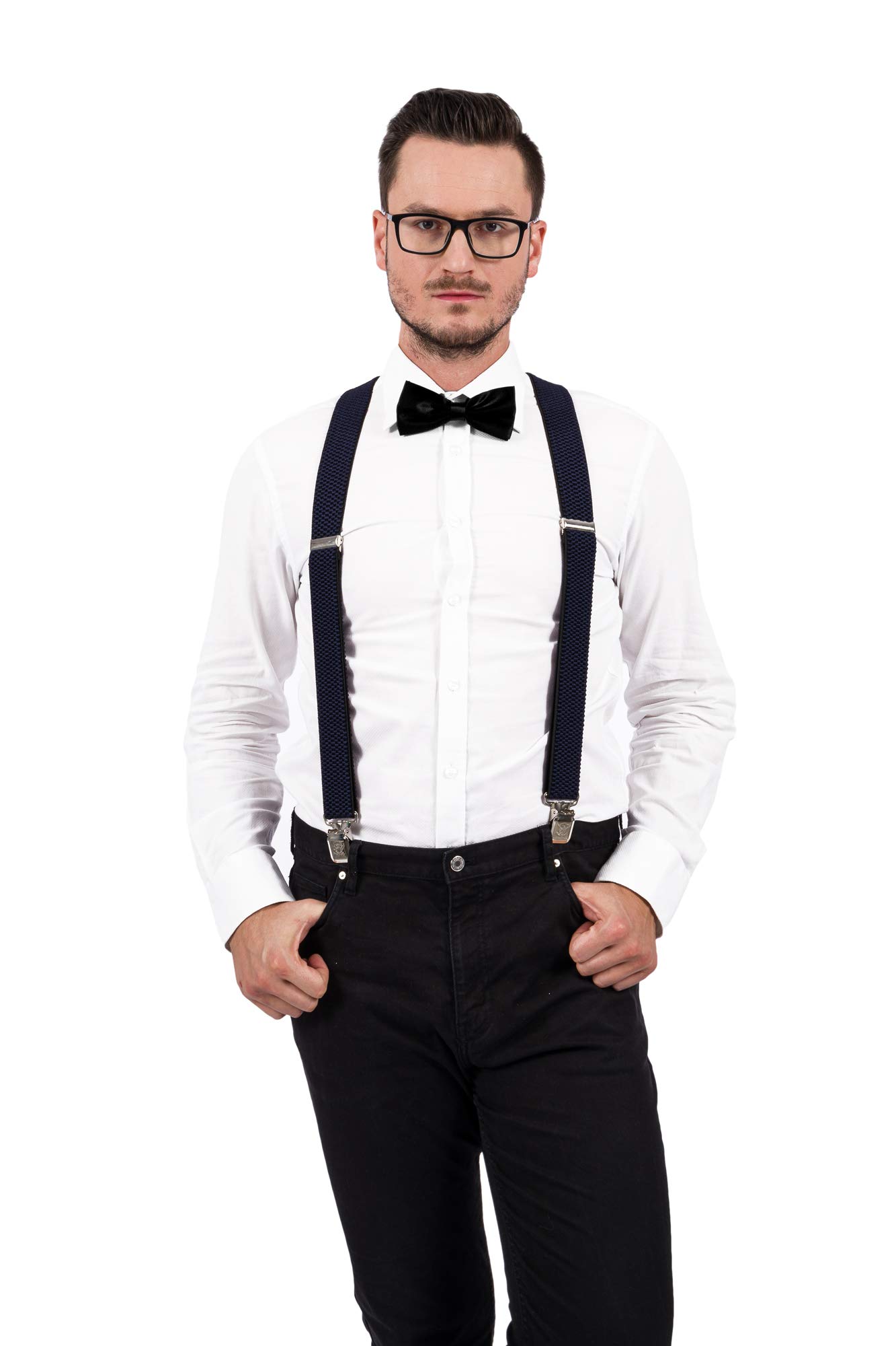 Decalen Mens Suspenders Very Strong Clips Heavy Duty Braces Big and Tall X Style (Black)