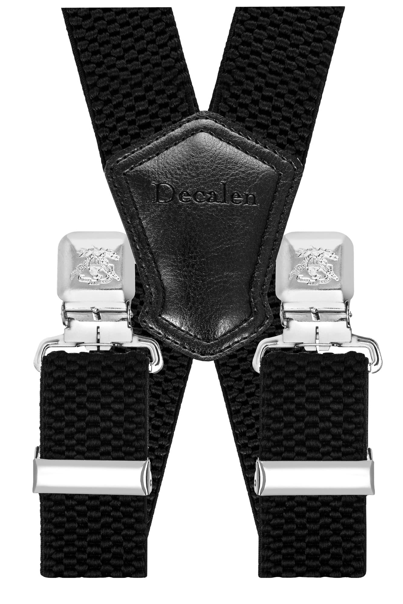 Decalen Mens Suspenders Very Strong Clips Heavy Duty Braces Big and Tall X Style (Black)