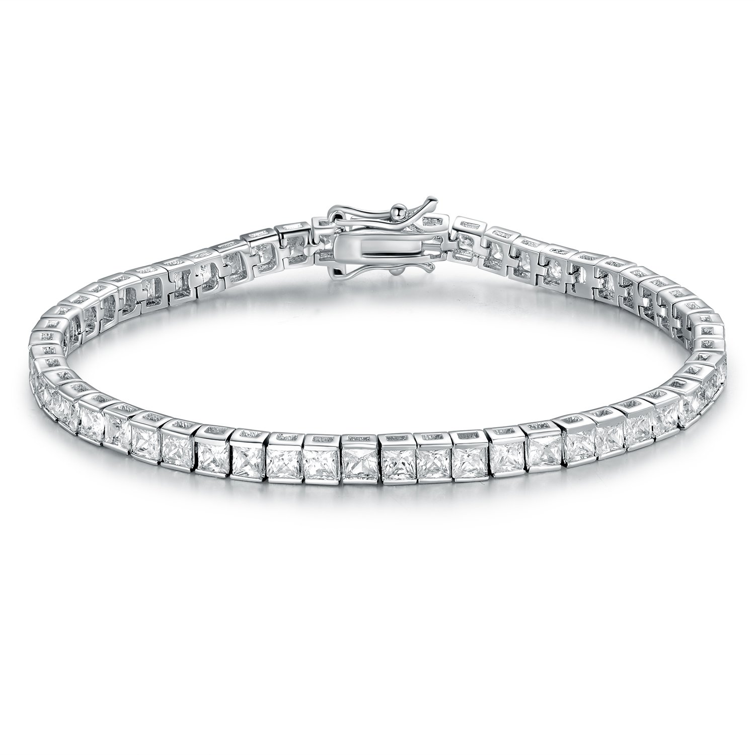 Gemsme 14K White Gold Plated 3.0mm Bracelet Classic Hypoallergenic Cubic Zirconia Tennis Bracelet for Women