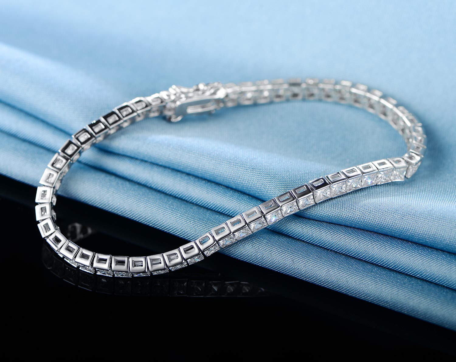 Gemsme 14K White Gold Plated 3.0mm Bracelet Classic Hypoallergenic Cubic Zirconia Tennis Bracelet for Women