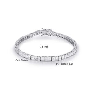 Gemsme 14K White Gold Plated 3.0mm Bracelet Classic Hypoallergenic Cubic Zirconia Tennis Bracelet for Women