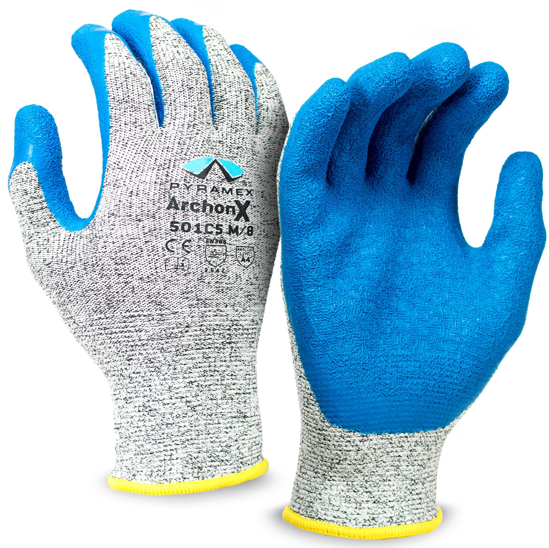 Pyramex GL501C5 Series Latex Safety Gloves With HPPE And Crinkle Palm Size Extra Large