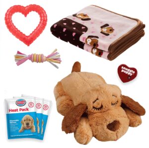 smartpetlove original starter kit for anxiety relief and calming aid, biscuit coloured puppy included and pink toy