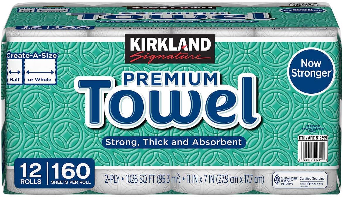 Kirkland Signature Premium Big Roll Paper Towels 12-roll, 160 Sheets Per Roll