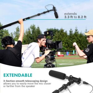 Movo CMP-25 Microphone Boom Pole with Integrated Microphone Cable for XLR Microphones - 8.2' ft Adjustable Telescoping Extension Pole