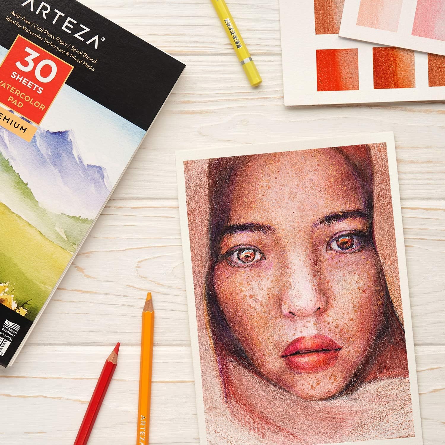 ARTEZA Watercolor Paper, Pack of 3, 30 Sheets Each, 5.5x8.5 Inches Watercolor Pad, 140lb/300gsm, Cold Press, Acid Free Art Paper