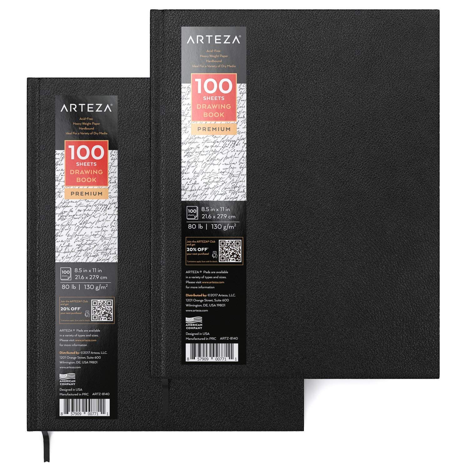 ARTEZA Hardcover Sketch Book 8.5 x 11 Drawing Pad 2 Pack 100 Sheets Sketch Pads for Drawing for Adults & Teens